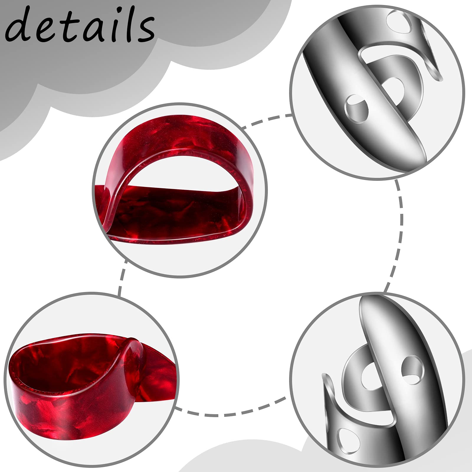 6 Pieces Banjo Finger Picks Set, Including Stainless Steel Finger Picks and Thumb Picks, Metal Finger Picks Adjustable Bass Finger Picks for Guitar, Banjos and Other Instruments (Silver, Agate Color)