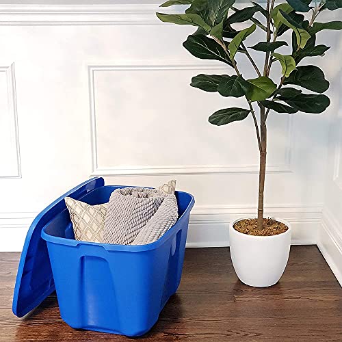 HOMZ 18 Gallon Medium Standard Stackable Plastic Storage Container Bin with Secure Snap Lid for Home Organization, Blue, 4 Pack