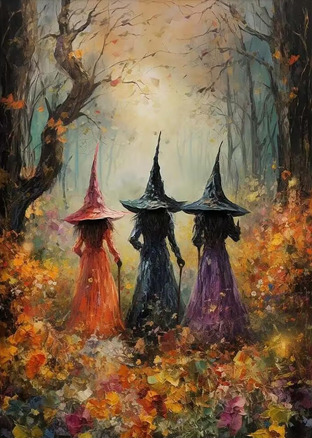 5D Fall Diamond Painting Kits for Adults Beginners,Witch Grove Diamond Art Kit,DIY Full Round Drill Diamond Dot Gem Art Kits for Adults,Home Wall Decor 11.8x15.7 Inch