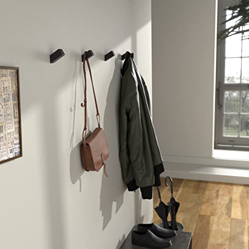 COCOYA 4Pack Metal Wall Hooks, Minimalist Coat Hooks Matte Black Modern Easy Install Wall Mount Heavy Duty Aluminum Slant Simple Mid Century Entryway Bathroom, for Hanging Hat Purses Backpack Towel
