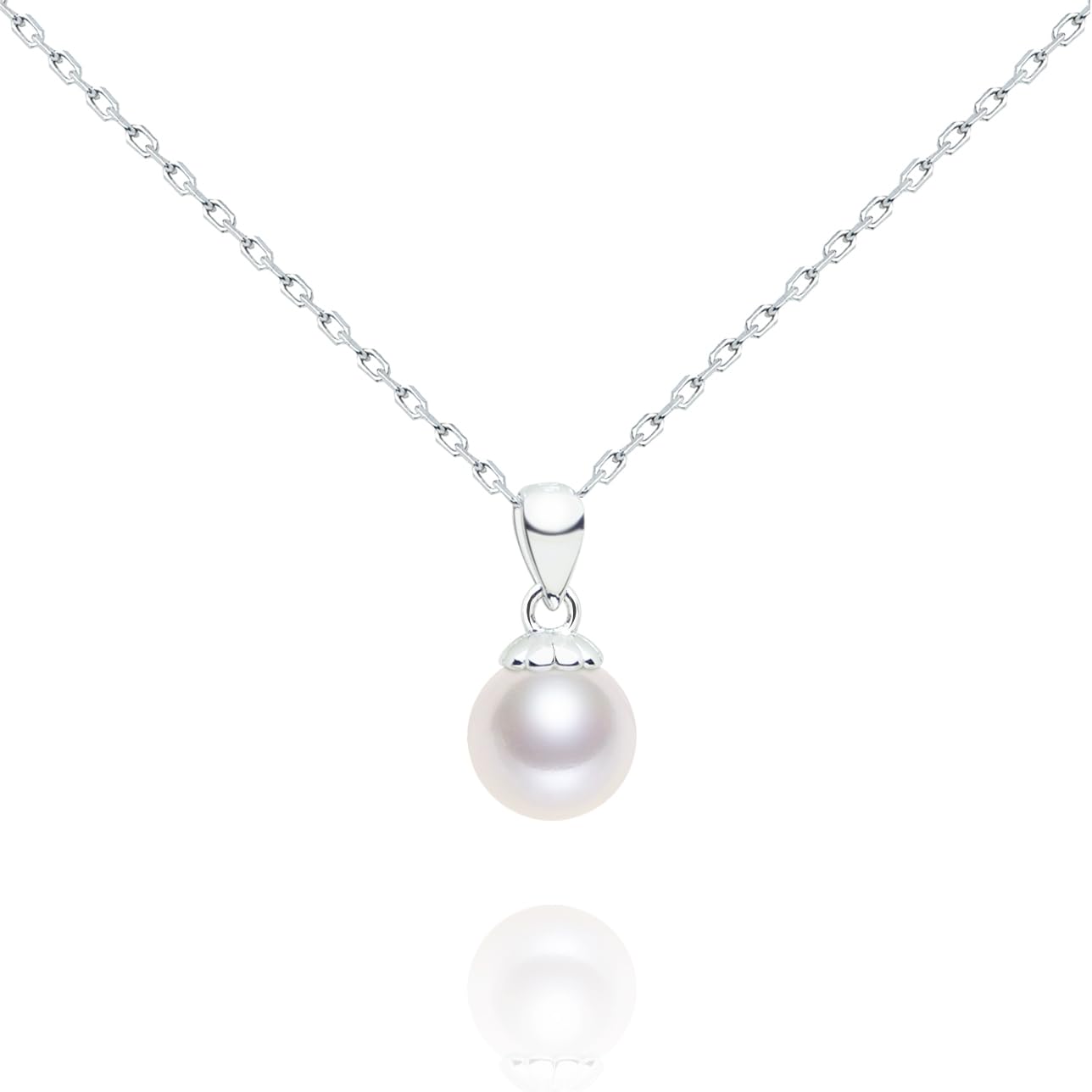 8mm Round Pendant Single Pearl Necklace Sterling Silver Freshwater Cultured Pearl Necklace for Women