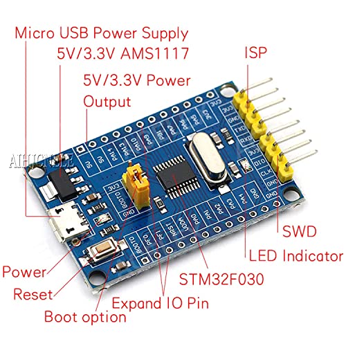 AIHJCNELE STM32F030F4P6 ARM STM32 Minimum System Development Board Core Learning Board Cortex-M0 MCU Single Chip Microcomputer Module 32 Bit 48 M with Pin Cable Wire (F030F4P6)