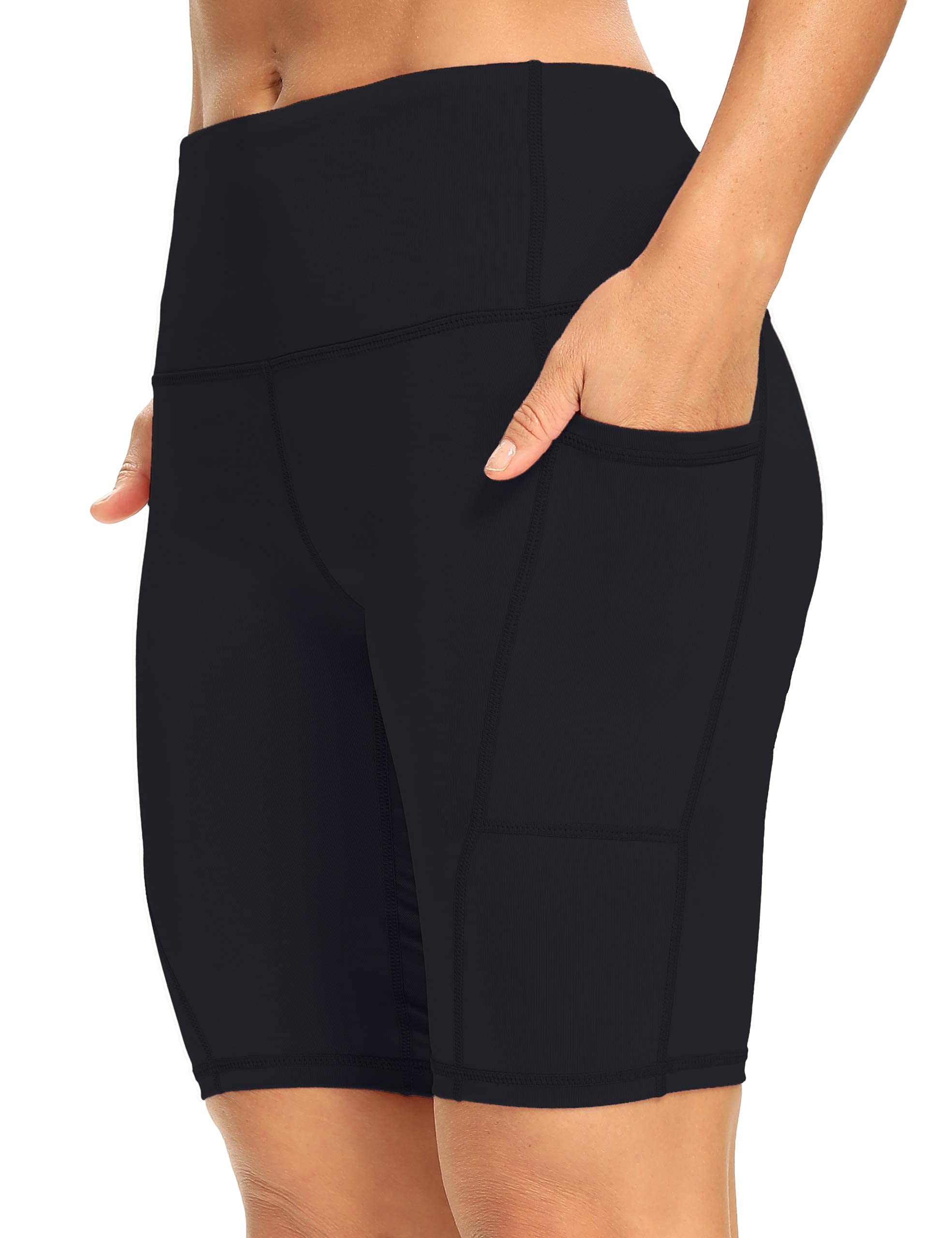 8" High Waist Workout Biker Yoga Shorts Athletic Running Tummy Control Short Pants with 3 Pockets for Women Black-XL