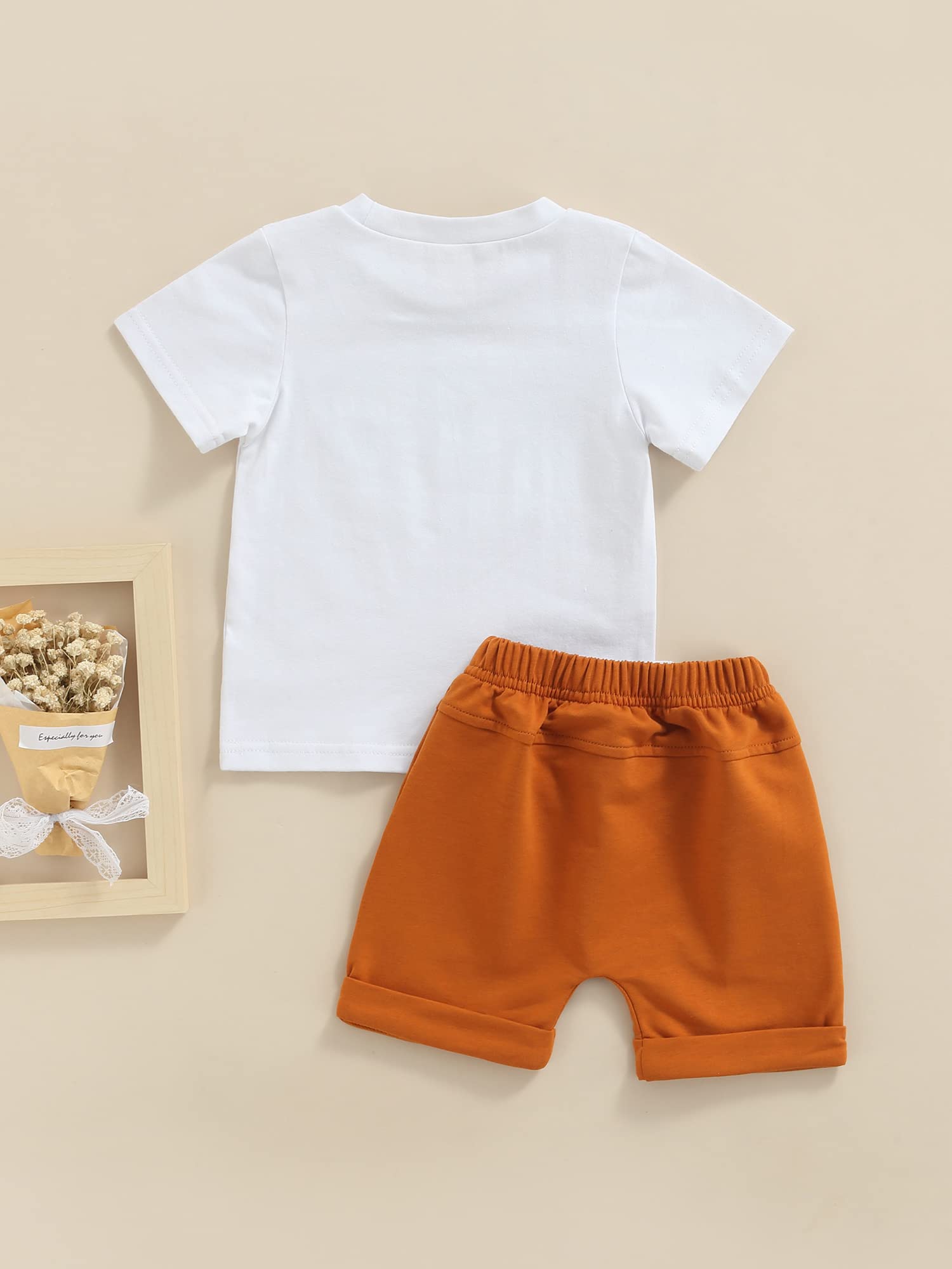 Baby Boys Clothes Sets Short Sleeve Letter Printed T-Shirt Tops + Solid Color Short Pants (White, 0-3 Months)
