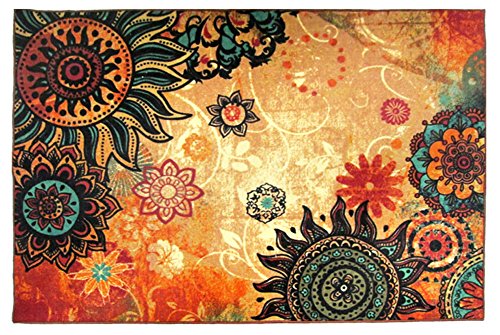 EUCH Contemporary Boho Retro Style Abstract Living Room Floor Carpets,Non-Skid Indoor/Outdoor Large Area Rugs,75"x98" Lotus