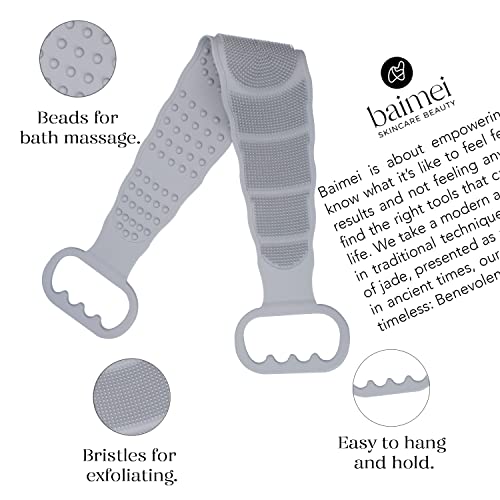 BAIMEI Silicone Back Scrubber for Shower, Handle Body Washer, Exfoliating Texture Body Scrubbers - Grey