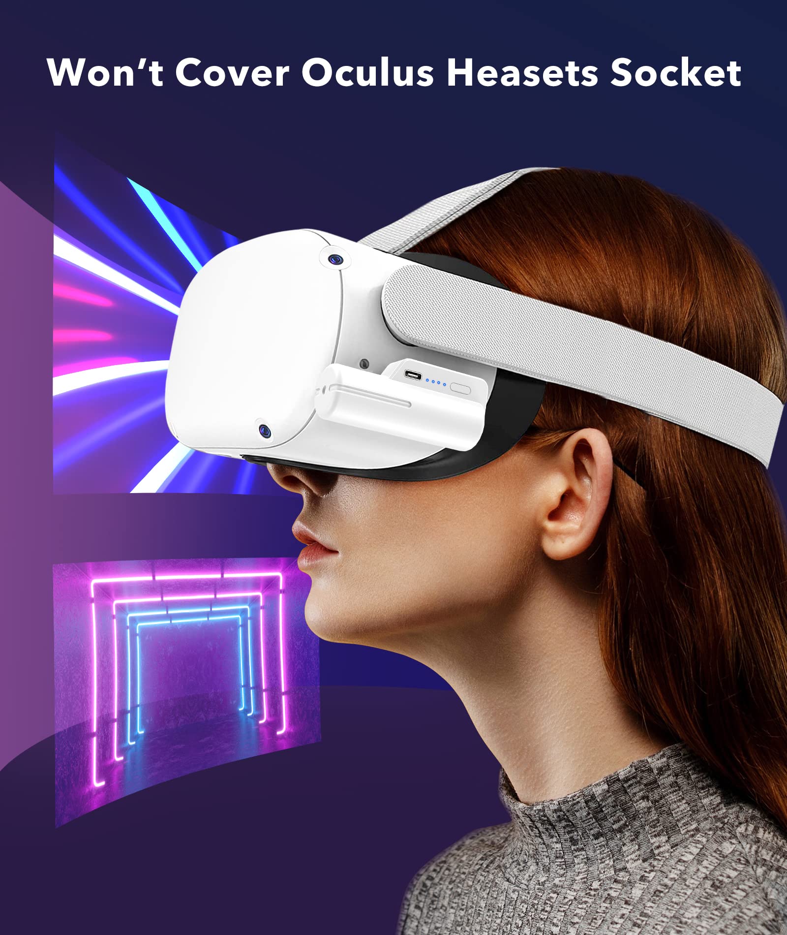 5000mah Battery Pack Power Bank for Oculus Quest 2 and Elite Head Strap, Lightweight Portable VR Power Charger Battery Extender Rechargeable Meta Accessories for 3 Hours Extended Playtime
