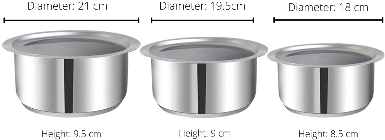 ARTISENIA 3 Pcs Stainless Steel Induction & Gas Stove Friendly Container Pot Set | Stainless Steel Tope Cookware Set with Lids