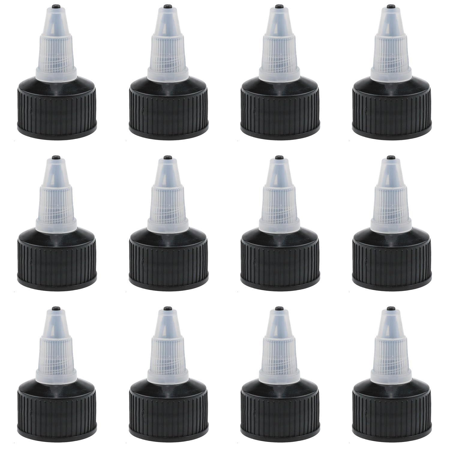 AYLIFU 12 Pcs 28/410 Natural twist top caps Black Twist Bottle Caps Squeeze Bottle Replacement Twist Caps Suitable for extrusion bottles, replacement caps, cosmetics bottles, crafts bottles