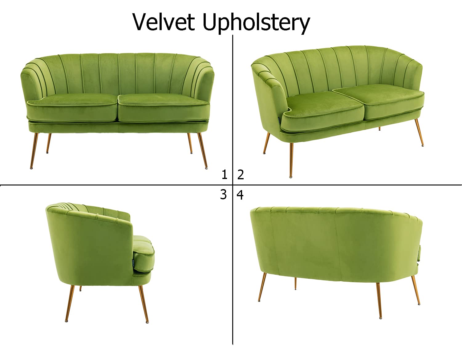 Altrobene Velvet Loveseat Couch Sofa Luxury Modern Comfy Tufted Couch Chesterfield 2 Person Couch for Living Room/Bedroom, Grass Green