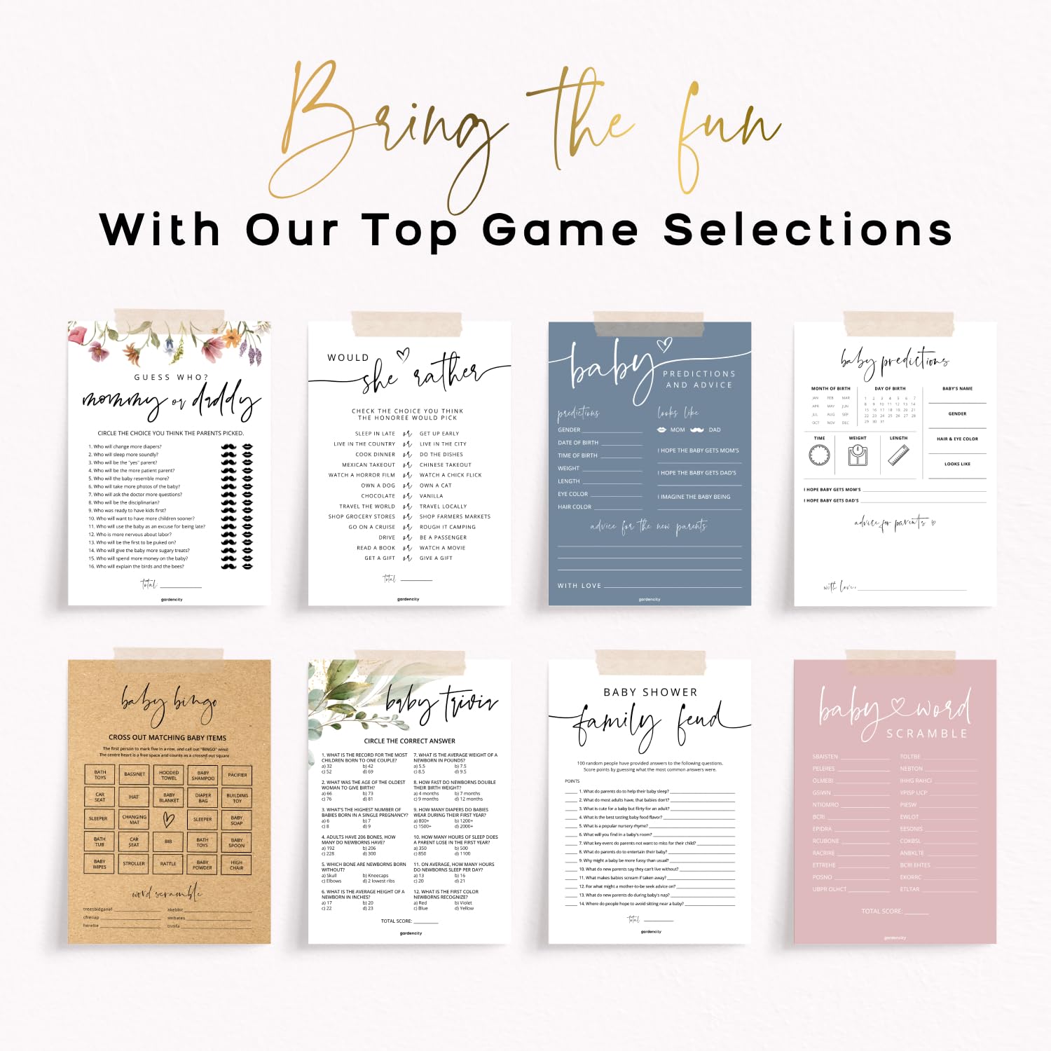 50 Would She Rather Bridal Shower Game Cards, Baby Shower Games, 50 Guests (Minimalist White)