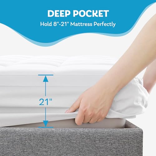 King Mattress Topper, Extra Thick Mattress Pad Cover for Back Pain with Soft Down Alternative Fill, Cooling Breathable Pillow Top Protector with 8-21 Inch Deep Elastic Pocket (78x80 Inches, White)