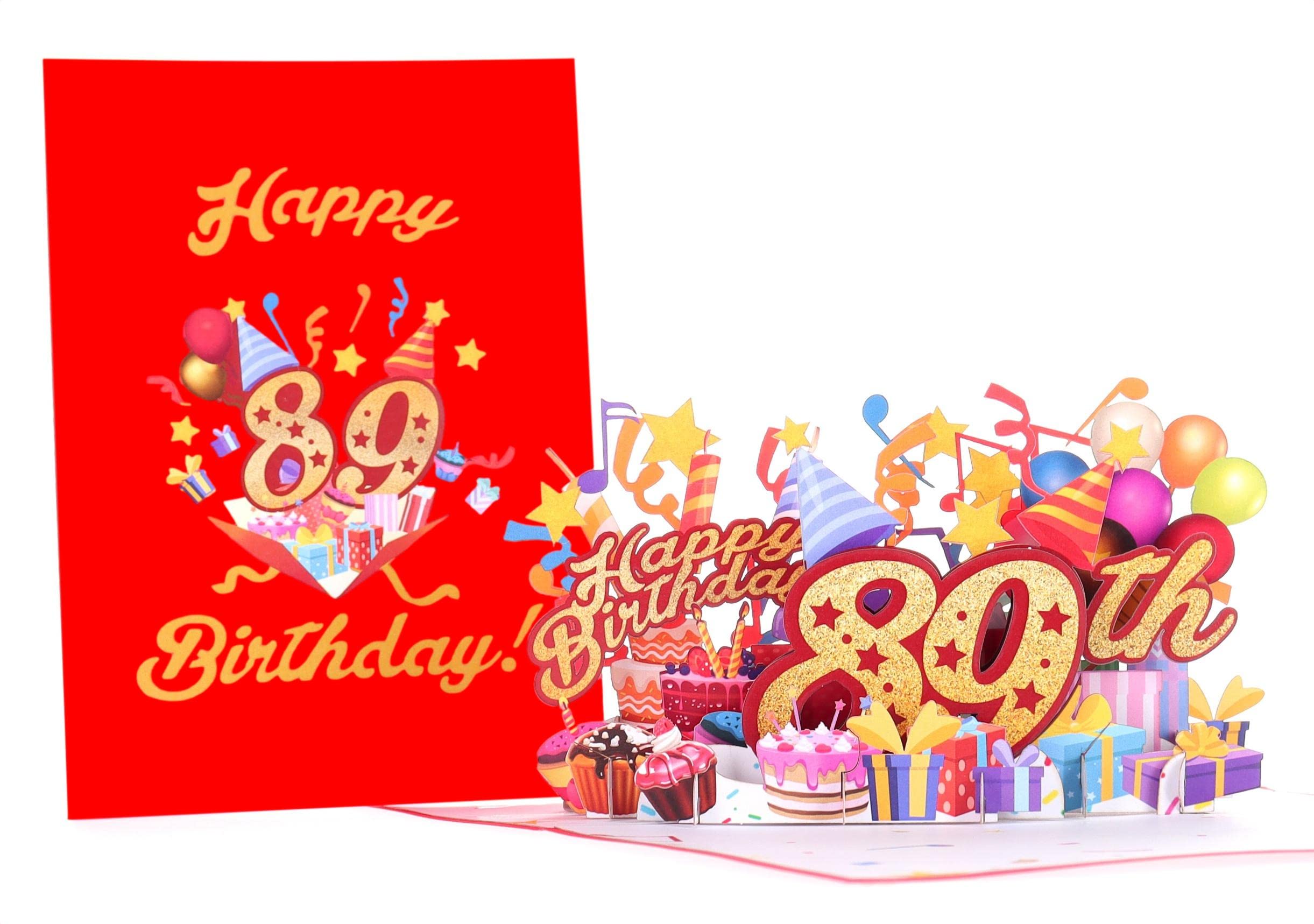iGifts And Cards Happy 89th Red Birthday 3D Pop Up Greeting Card – Awesome 89 Birthday Card For Woman, Man, Happy Eighty Nine Birthday Gift For Mom, Dad, Wife, Husband Present, 5" X 7"