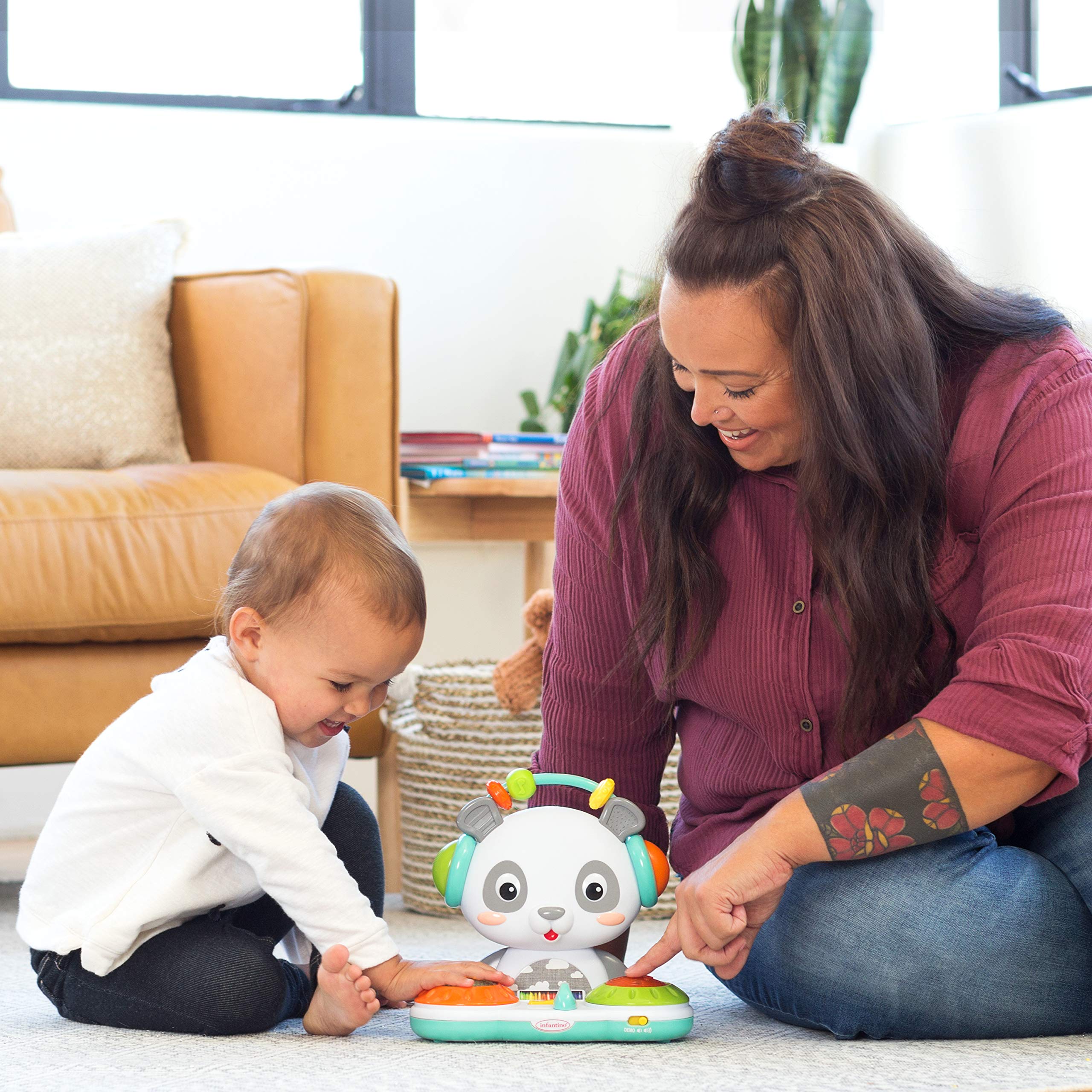 Infantino Spin & Slide DJ Panda - Musical Toy with Busy Beads, Light-up Turntable Drums, Funky Beats, switches, Silly Songs and 2 Volume Settings, for Babies and Toddlers