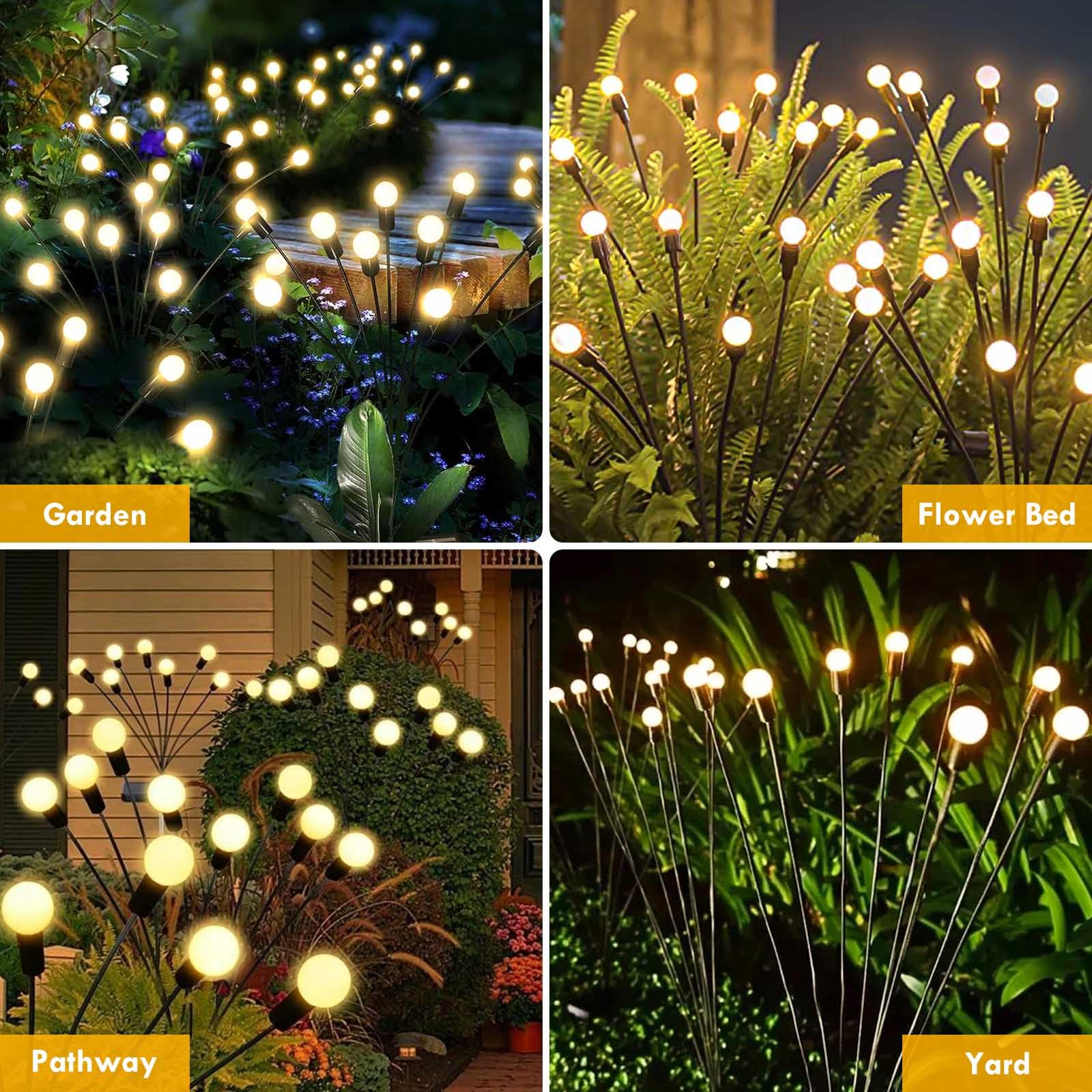8-Pack Solar Garden Lights (Upgraded Long Lasting), 64 LED Firefly Solar Lights for Outside, Waterproof Swaying Solar Powered Yard Lights for Patio Garden Decor Pathway Xmas Decorations (Warm White)