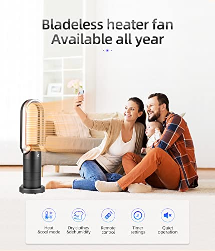 Bladeless Tower Fan & H13 HEPA Air Purifier & 1500W Space Heater 3in1, 120° Swing & 210° Tilt Head Table Fan, 29in. 35W Desk Fan with Remote, 9 Speeds 9H Timer Air Circulator for Home Office, G/S…