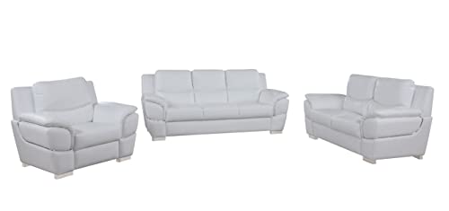 Blackjack Furniture Binion Leather Match Upholstered Modern Living Room Sofa, White