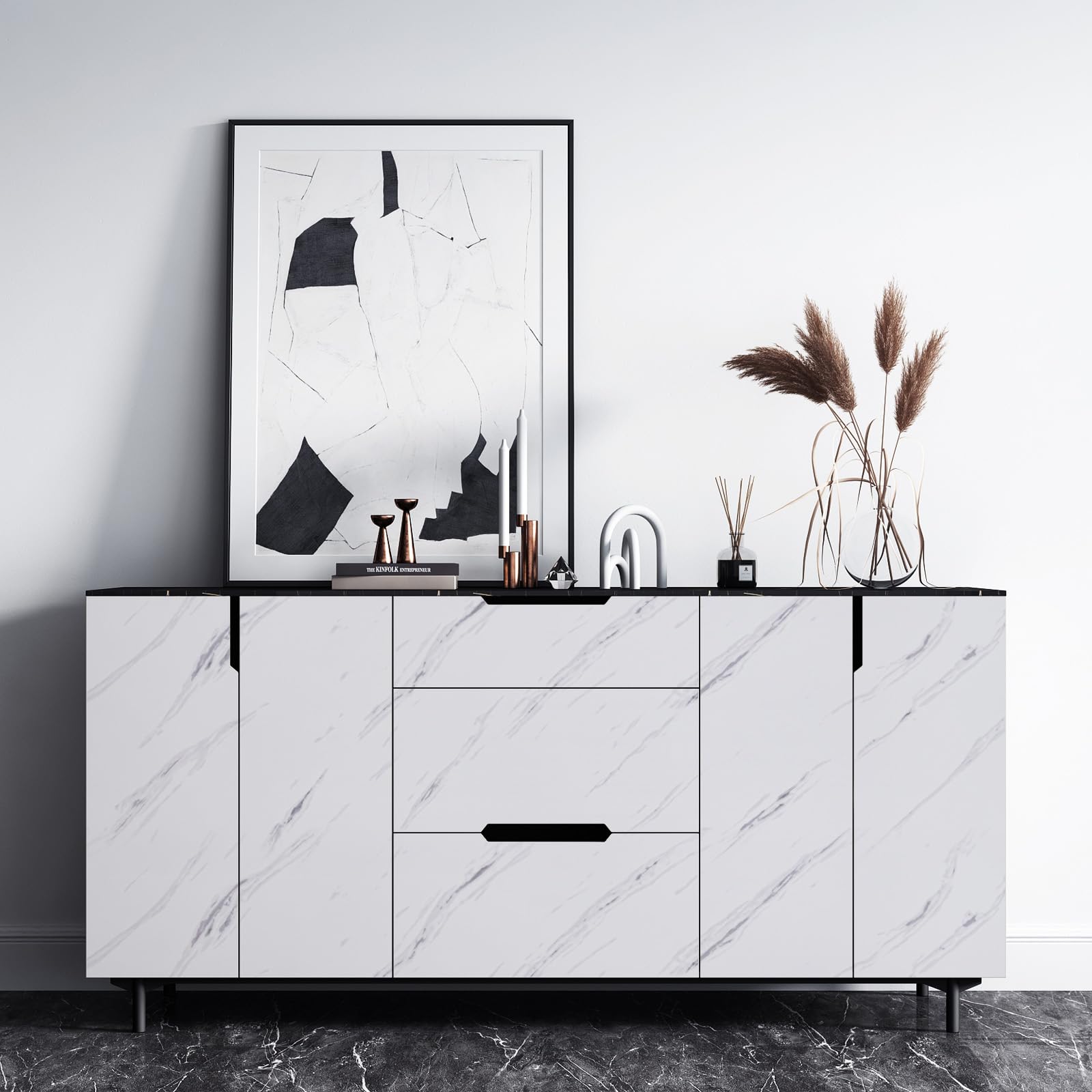 LXCREAT Glossy Gray White Marble Contact Paper, Granite Marble Wallpaper Peel and Stick Countertops, 15.7" x 118" Self Adhesive Removable Vinyl Wallpaper for Kitchen Beadboard Decoration