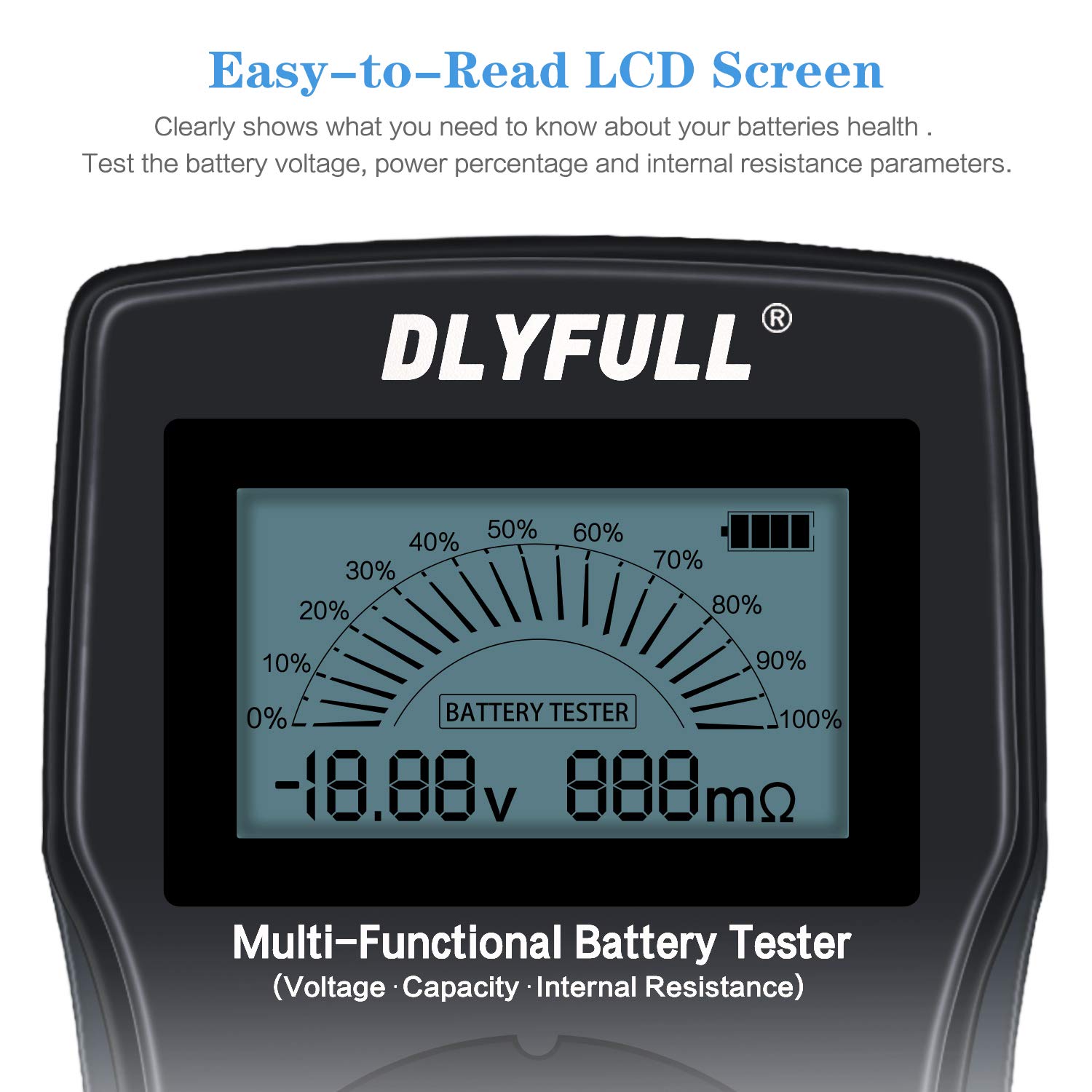 Universal Battery Checker Tester with Leads LCD Display, Battery Capacity Voltage Resistance Tester for AAA AA C D 9V Digital 12V 3.7V Li-ion 18650 CR123A CR2032 Button Cell Batteries More