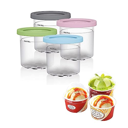 Containers Replacement for Ninja Creami Pints and Lids - 4 Pack 16oz, Compatible with NC301 NC300 NC299AMZ Series Ice Cream Maker, Dishwasher Safe, Silicone Lid