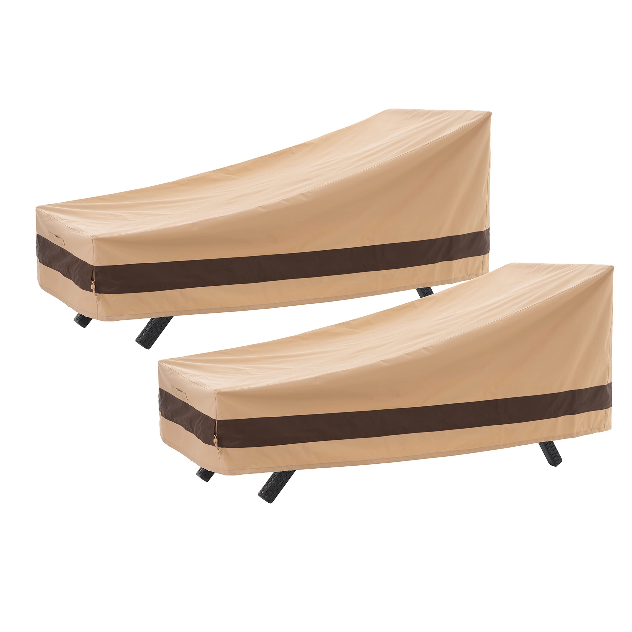 WJ-X3 Outdoor Waterproof Chaise Lounge Chair Cover, 38W x 84D x 34H, Beige & Coffee, 2 Pack