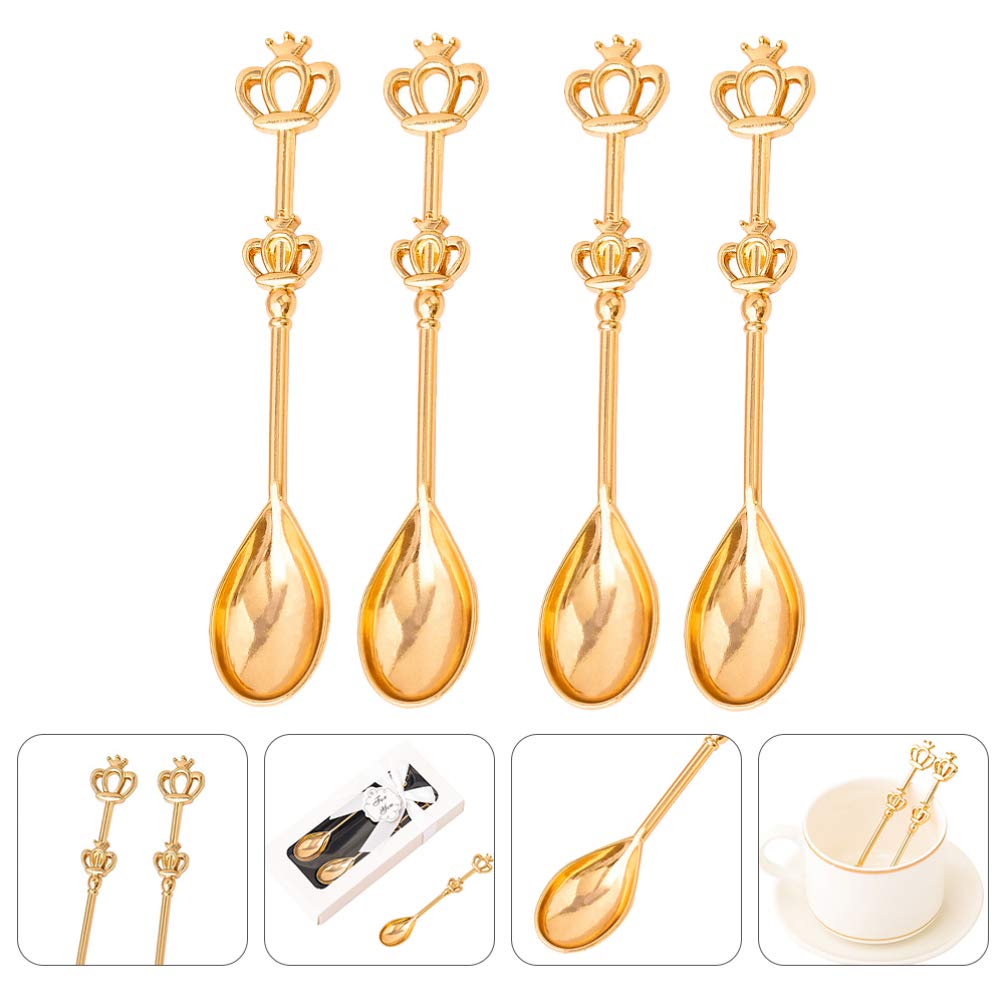 ABOOFAN 8PCS Stainless Steel Golden Coffee Cake Spoon Crown Cake Spoons Small Teaspoon for Ice-Cream, Soup, Salt, Sugar, Tea Stirring