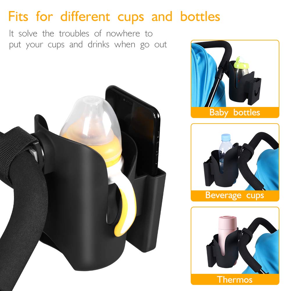 Accmor Stroller Cup Holder with Phone Holder, Bike Cup Holder, 2-in-1 Bottle Holder for Stroller, Bicycle, Wheelchair, Walker