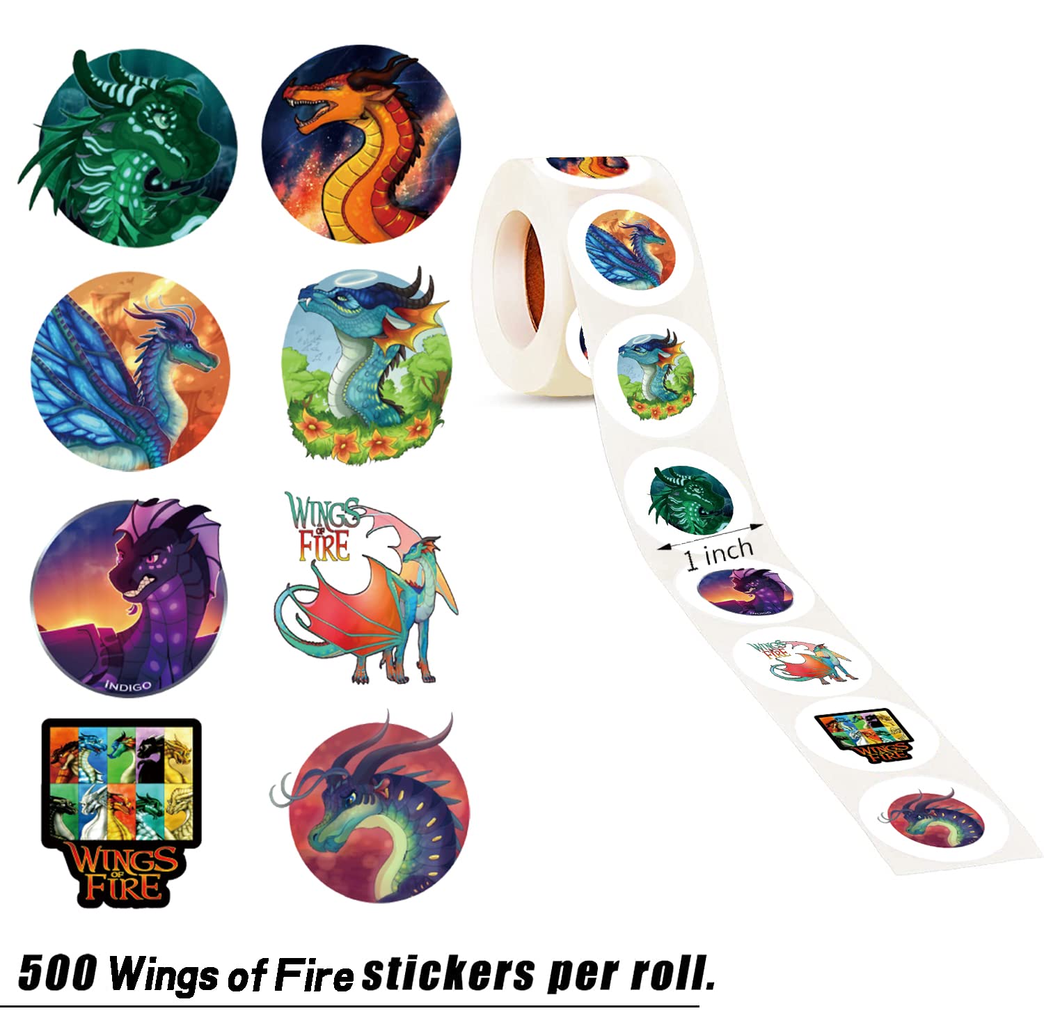 500Pcs Wings of Fire Stickers, 1 Inch Labels with 8 Patterns Decals Rolls Self Adhesive Seals for Scrapbooking Cards Envelopes,for Kids Teens Adults for Birthday Party Decor Supply Reward…