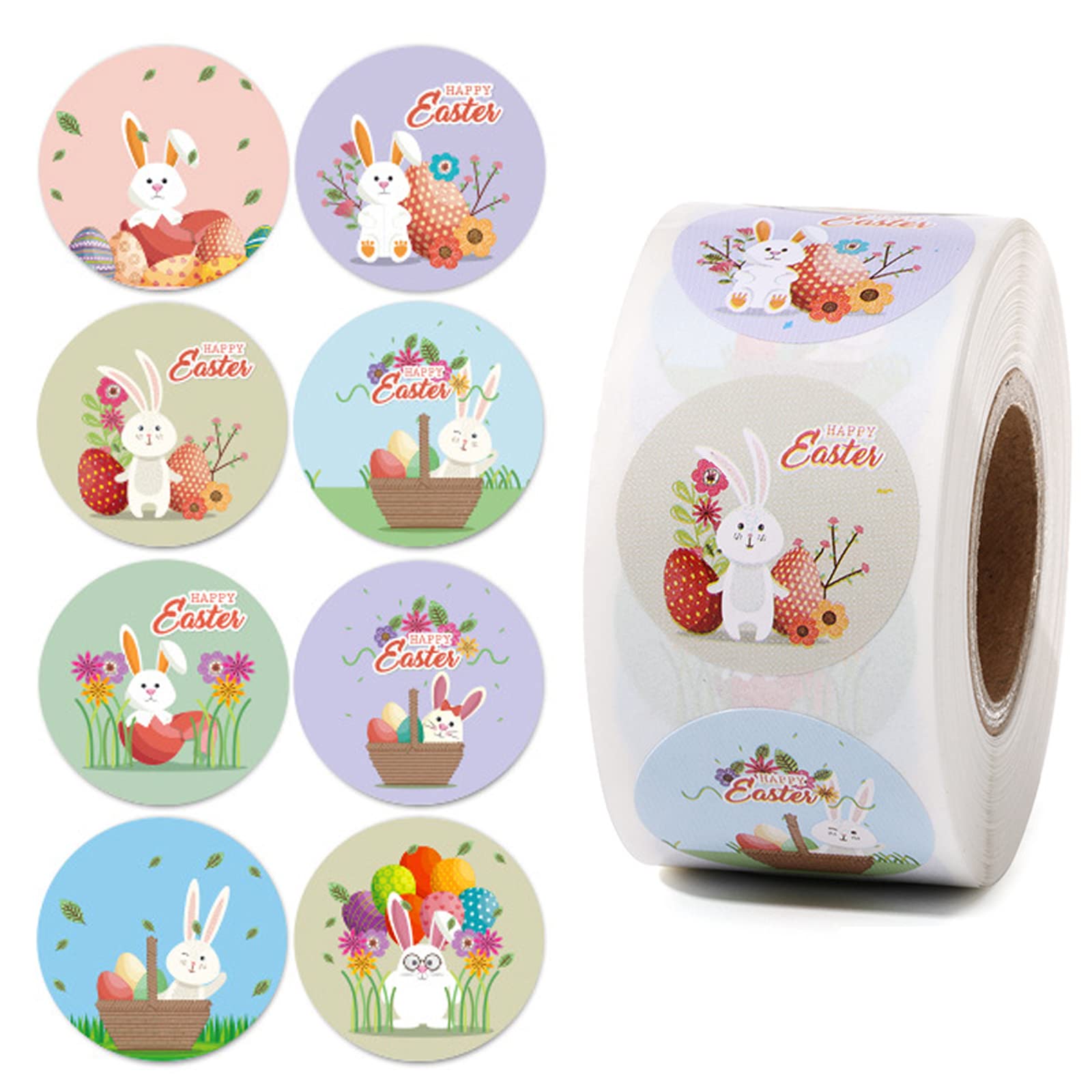 500 Pcs Easter Stickers, Easter Theme Decorative Stickers, Happy Easter Egg Bunny Roll Sticker, Self Adhesive Sticker for Kids Party, Easter Decorations Wall Window (Easter)