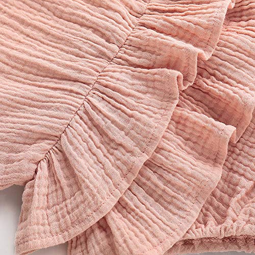 Yoawdats Newborn Baby Girl Romper Cotton Linen Bodysuits Ruffle Sleeve Summer Jumpsuit Outfits Clothes (0-6 Months, Y Pink)