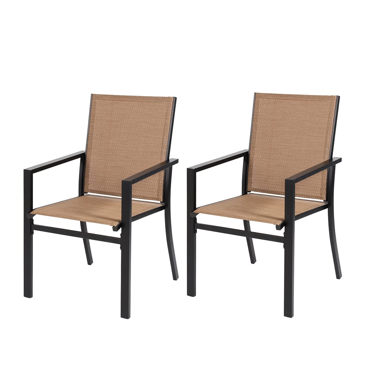Anmutig Patio Dining Chairs Set of 2 with Textilene mesh Fabric, Outdoor Space Saving Lawn Chairs for Porch Garden Backyard Poolside Sling Chairs,Brown & Black