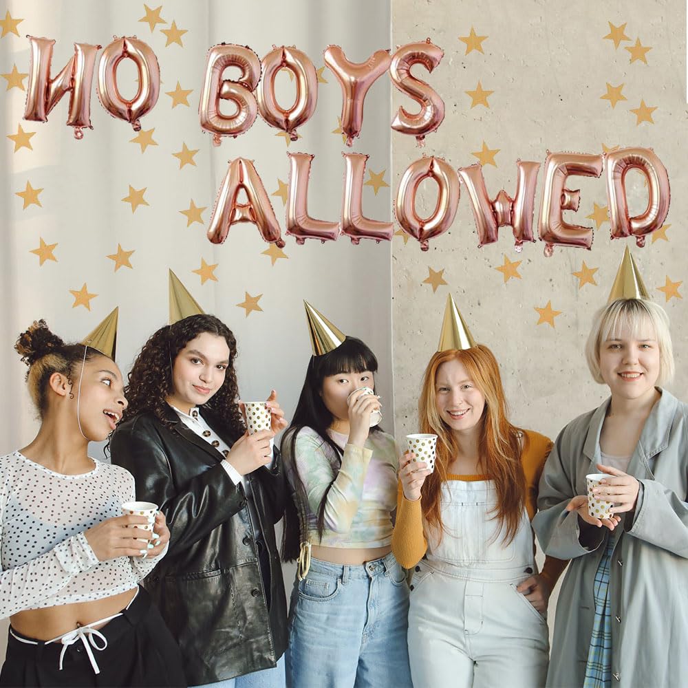 AnnoDeel 16inch NO BOYS ALLOWED Foil Balloons Banner,Rose Gold Letter Mylar Balloon for Women Bride Bacheloretter Banner Party Decoration
