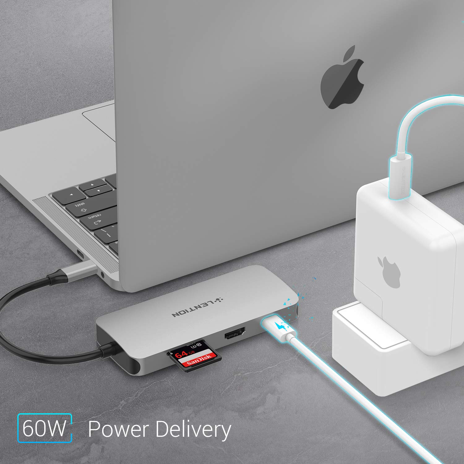 LENTION USB C Hub with 4K HDMI, VGA, SD/Micro SD Card Reader, 3 USB 3.0, Type C Charging Adapter Compatible 2022-2016 MacBook Pro, New Mac Air/Surface, Chromebook, More (CB-CE55, Space Gray)