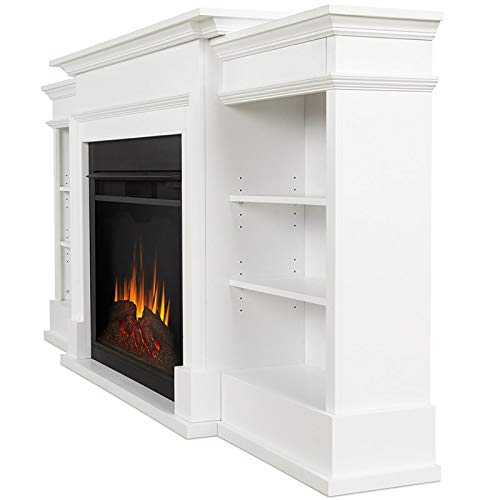 BOWERY HILL Contemporary Electric Wood Fireplace Mantel Heater TV Stand with Remote Control, Adjustable Led Flame, 1500W in White
