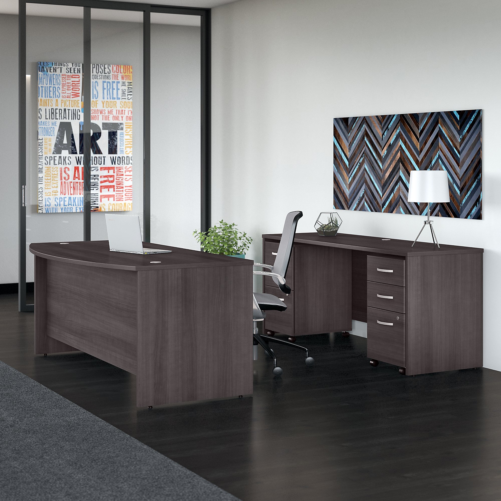 Bush Furniture BSHSTC009SG Studio C Storm Gray 72W x 36D Bow Front Desk, Credenza and File Storage