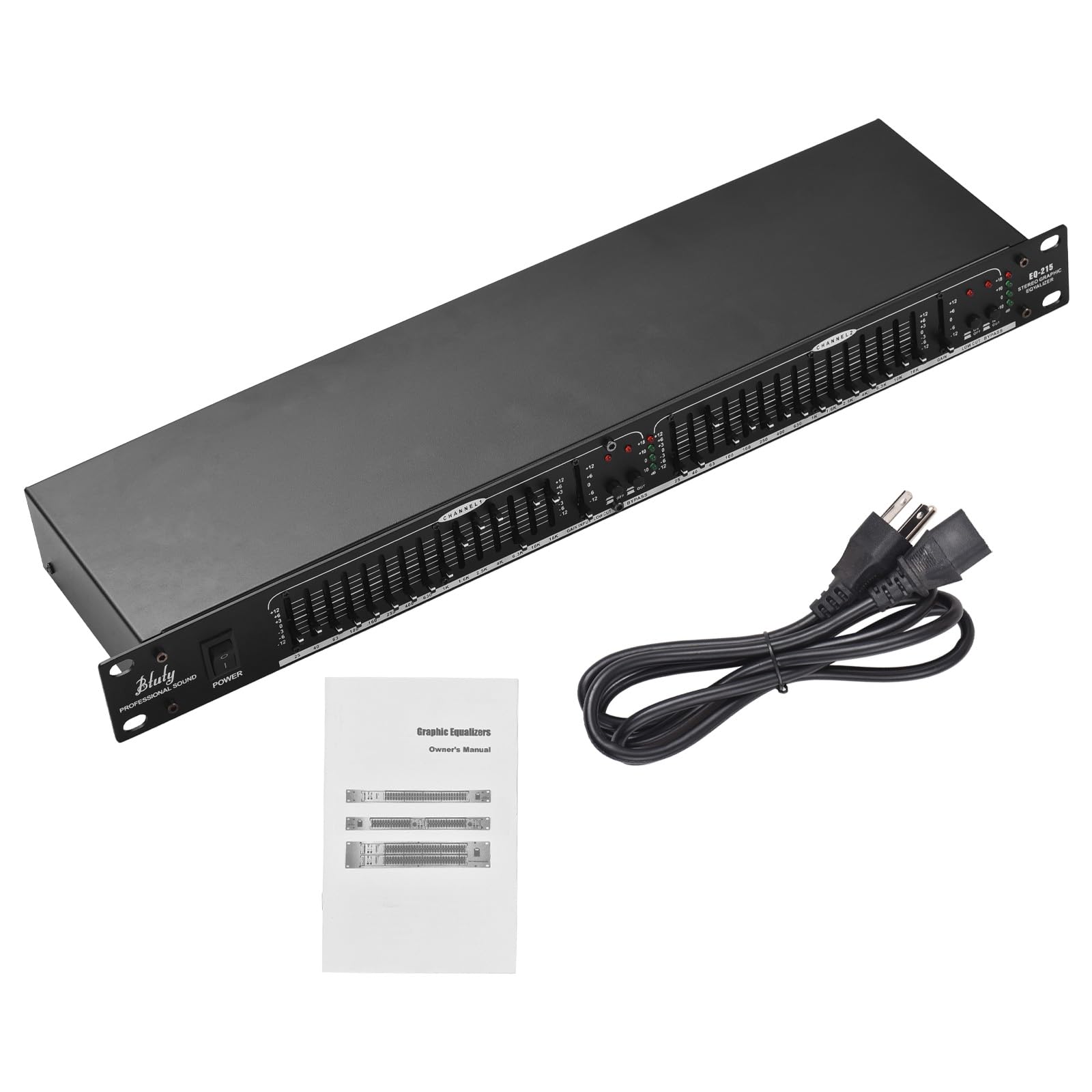 Btuty Audio Equalizer EQ-215 Dual Channel 15-Band Equalizer 1U Rack Mount 2-channel Stereo Graphic Equalizer Stereo Equalizer Graphic Equalizer