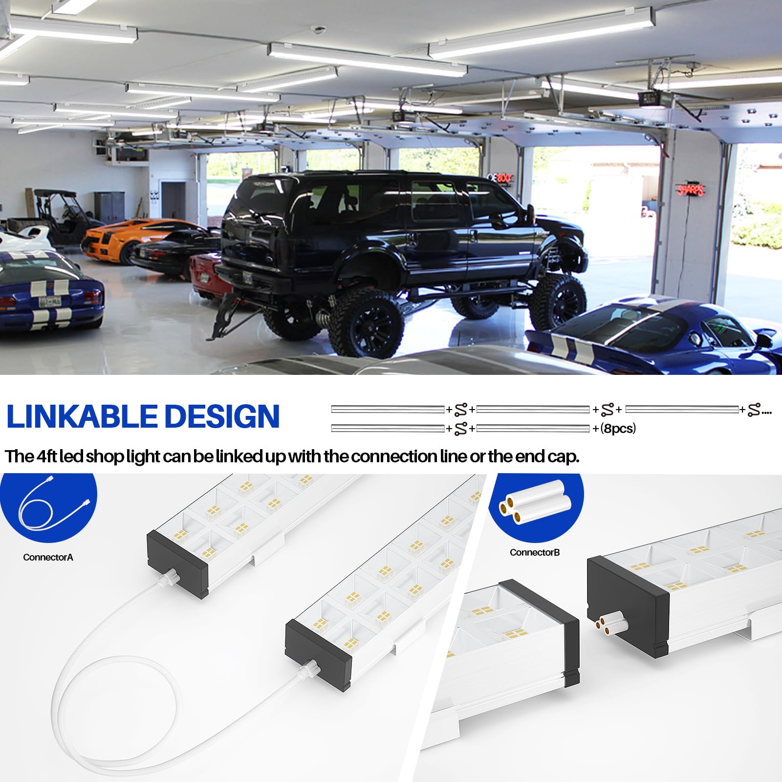 ANTLUX 4FT Led Shop Lights, 72W 8000LM Super Bright LED Garage Light,5000K Linkable 4 Foot LED Shop Lighting for Garage with Plug, 48 Inch LED Light Fixtures for Garage Warehouses Shops, 4 Pack
