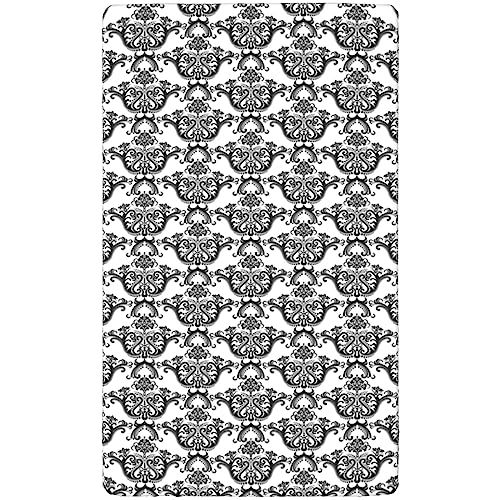 Damask Themed Fitted Crib Sheet,Standard Crib Mattress Fitted Sheet Ultra Soft Material - Great for Boy or Girl Room or Nursery,28β x52β,White Black