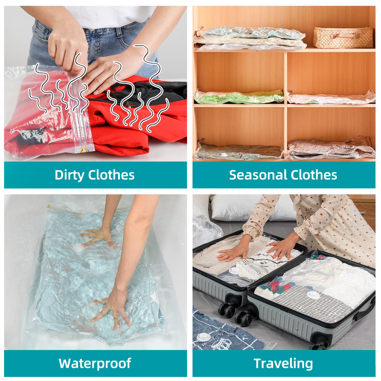AirBaker Vacuum Storage Bags 12 Pack Space Saver for Clothes Blankets Clothing Traveling Comforters Vacuum Seal Bag with Travel Pump (3XL+3L+3M+3S)