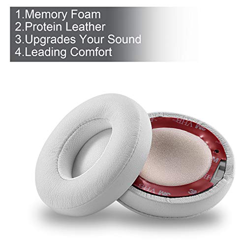 Replacement Ear Pads for Solo 2, Ear Cushions wih Memory Foam Compatible with Beats Solo2/ Solo3 Wireless Headphones(1Pair White)