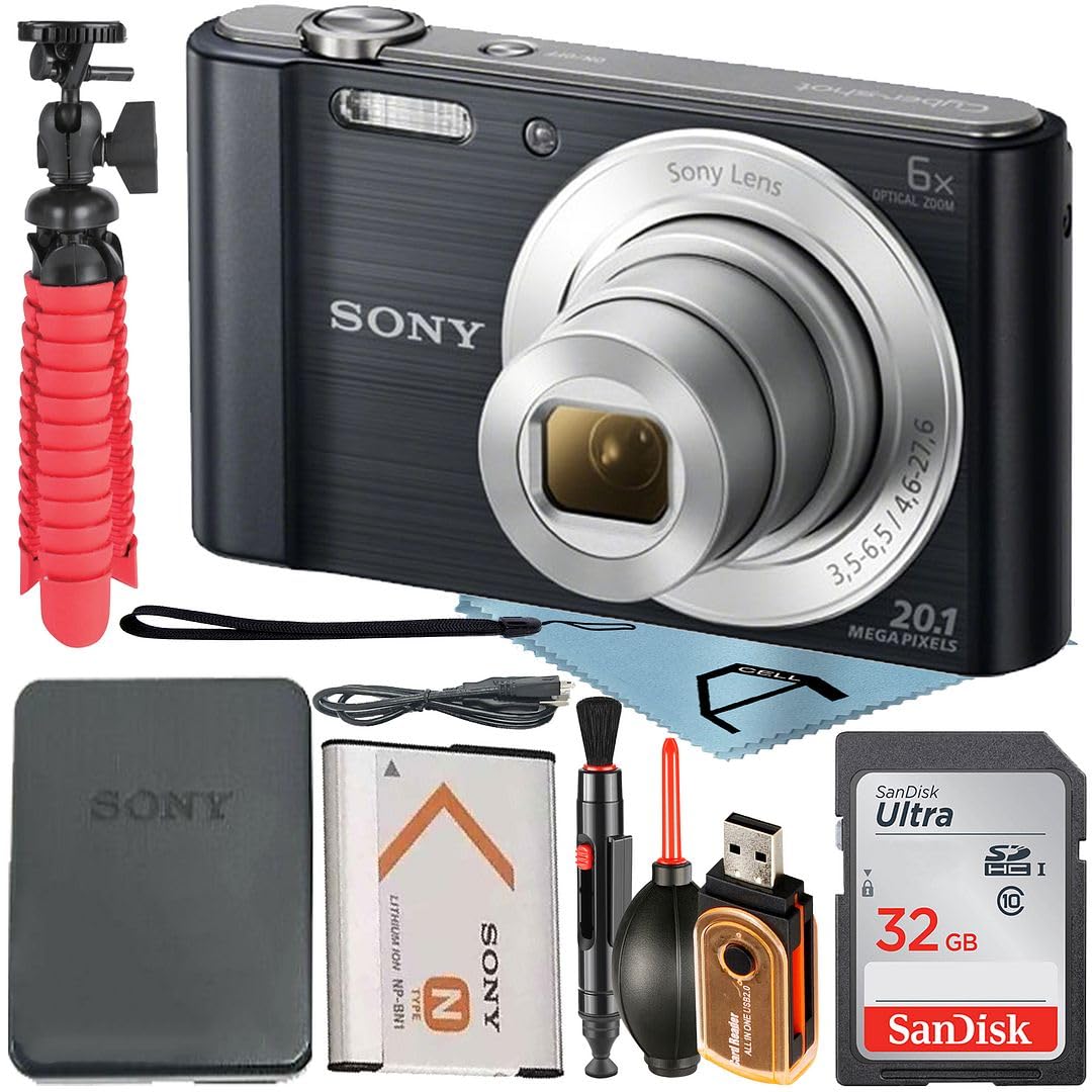 ACELL MOBILITY Sony Cyber-Shot DSC-W810 Digital Camera (Black) 20.1 MP with Optical 6X Zoom Lens + SanDisk 32GB Memory Card + Tripod + A-Cell Accessory Bundle
