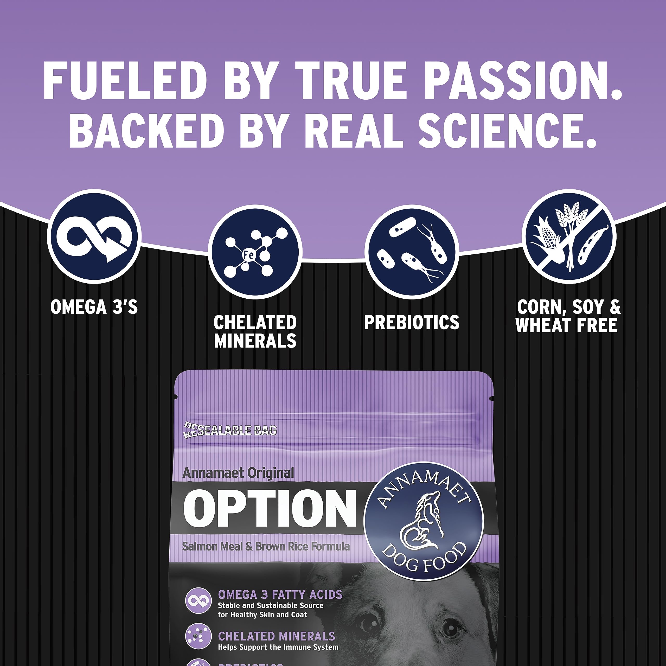 Annamaet Original Option Formula Dry Dog Food, 24% Protein (Salmon & Brown Rice), 5-lb Bag