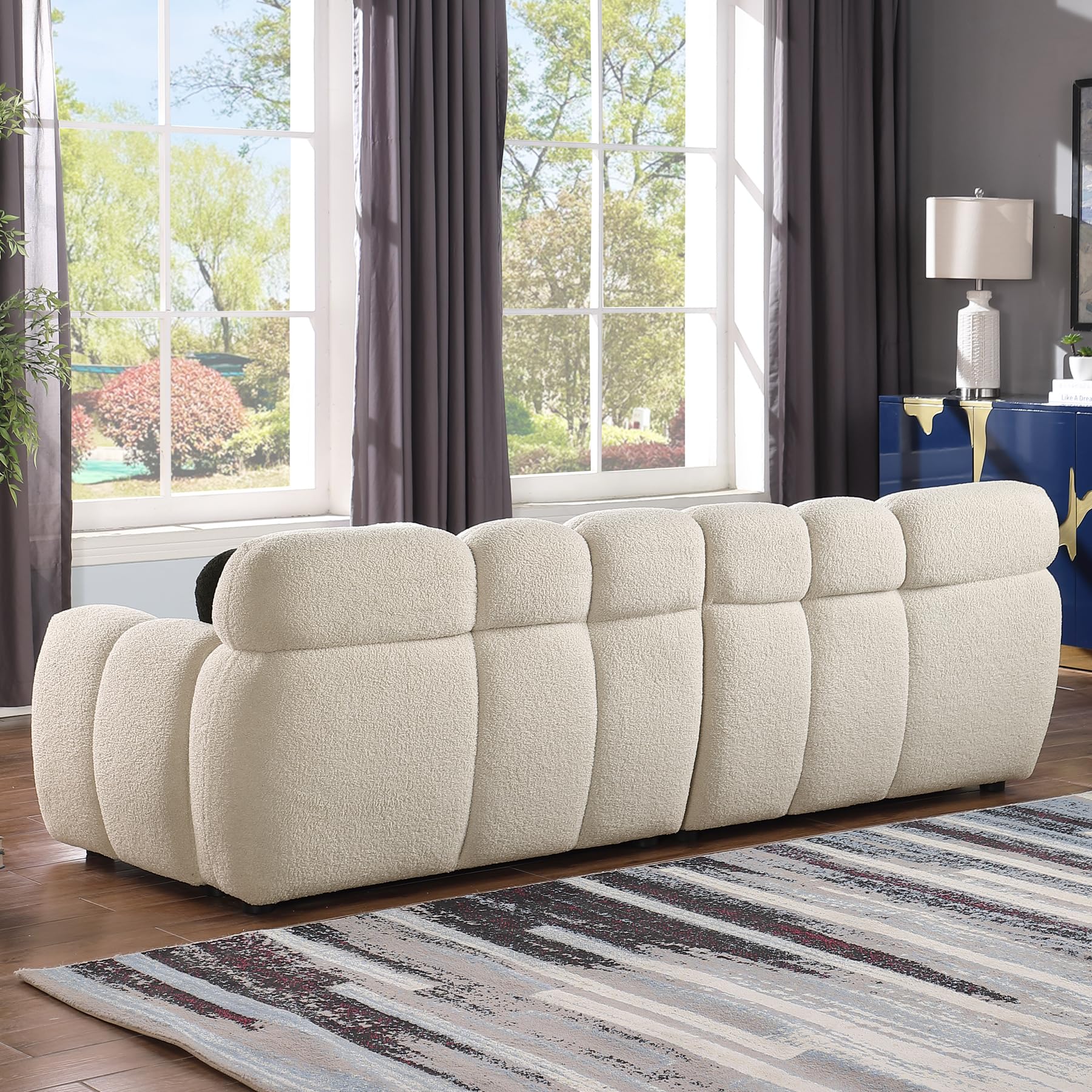 AZSJML 2 Piece Boucle Cloud Sofa Set, Modern Upholstered Sherpa Deep Seat Couch Loveseat, Comfy 3 Seater and 2 Seater Tufted Teddy Couch with Pillows for Living Room, Bedroom Apartment Office, Black