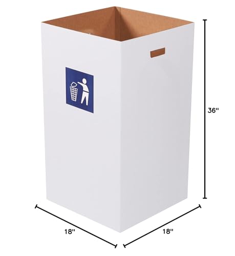 BOX USA Corrugated Trash Can with Waste Logo, 50 Gallon, 18' x 18' x 36', White, 10/Bundle