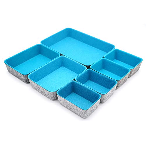Welaxy Drawer organizers bins felt storage bin office organizer Shallow Small Desk organizer trays Draw dividers 7-piece (Turquoise)