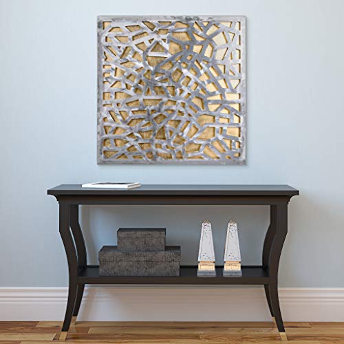 Empire Art Direct Enigma Polished Steel Sculpture Abstract Wall Art with Gold Leaf 3D Metallic Artwork,Ready to Hang,Living Room, Bedroom ＆ Office, 32" x 0.98” x 32