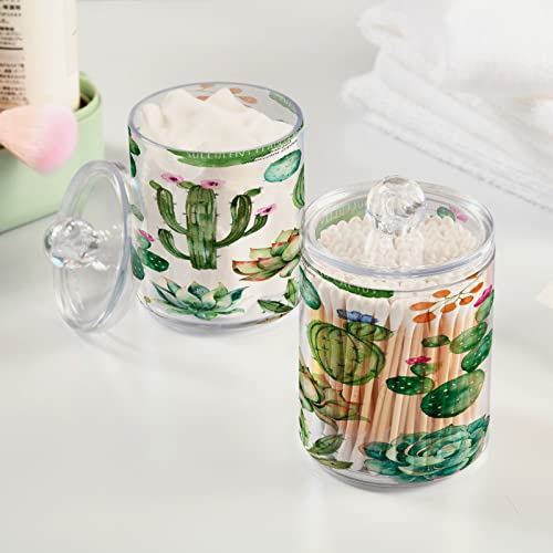 Blueangle 2PCS Succulent Plant Qtip Holder Dispenser with Lids - Apothecary Jar Containers for Vanity Organizer Storage - Plastic Food Storage Canisters(563)