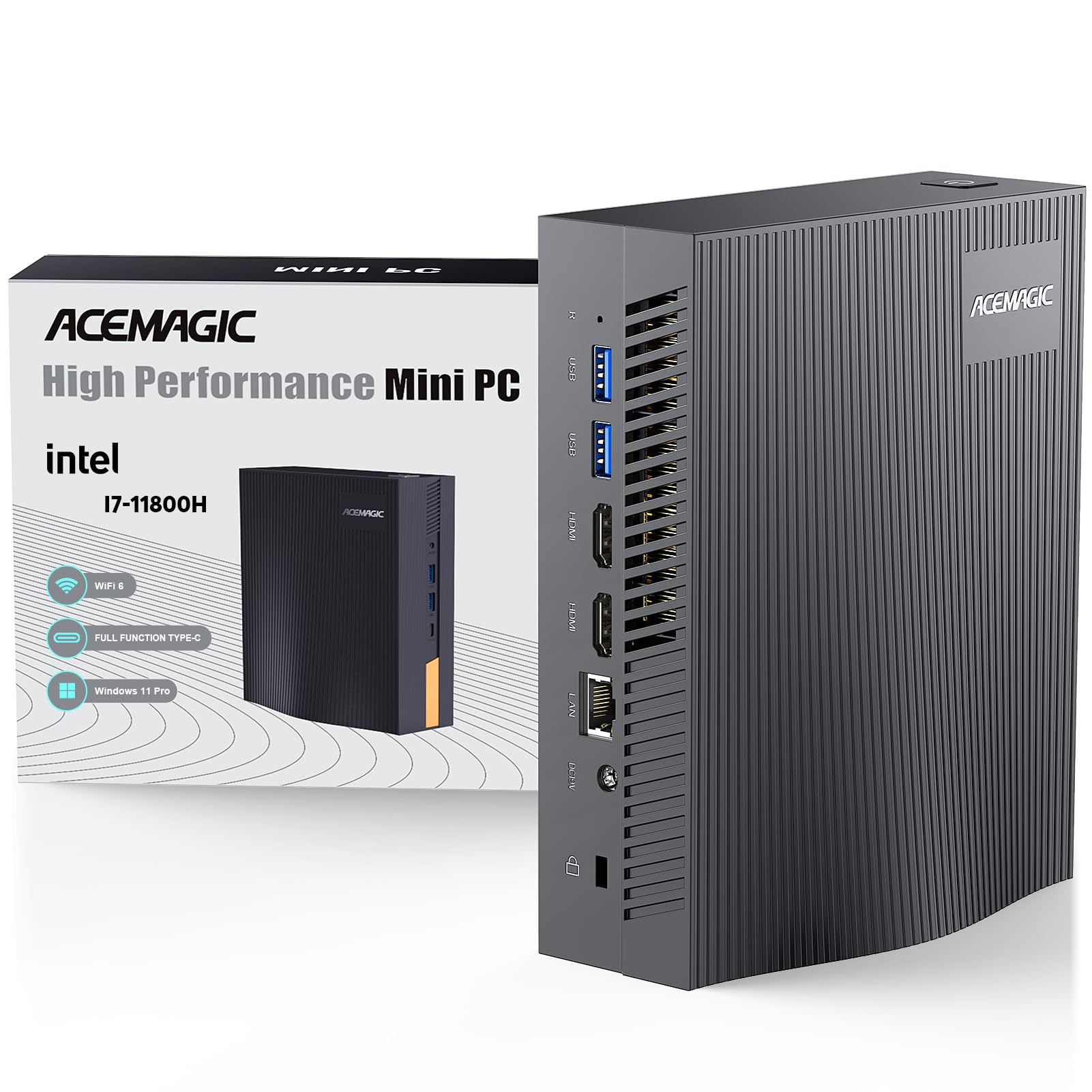 ACEMAGIC Mini PC i7-11800H(8C/16T, up to 4.6 GHz) Mini Computers, 16GB DDR4 512G NvMe SSD, Mini Desktop Computer Small PC Support 4K UHD Triple Display/WiFi 6/BT5.2 for Business/HTPC