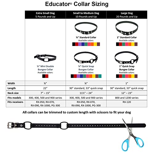 Educator Quick Snap Bungee Dog Collar, Biothane, Waterproof, Odorproof, Easy Connect and Disconnect Clasp and D Ring with Comfort Bungee Loop, Adjustable for Custom Fit, 3/4-Inch, Black