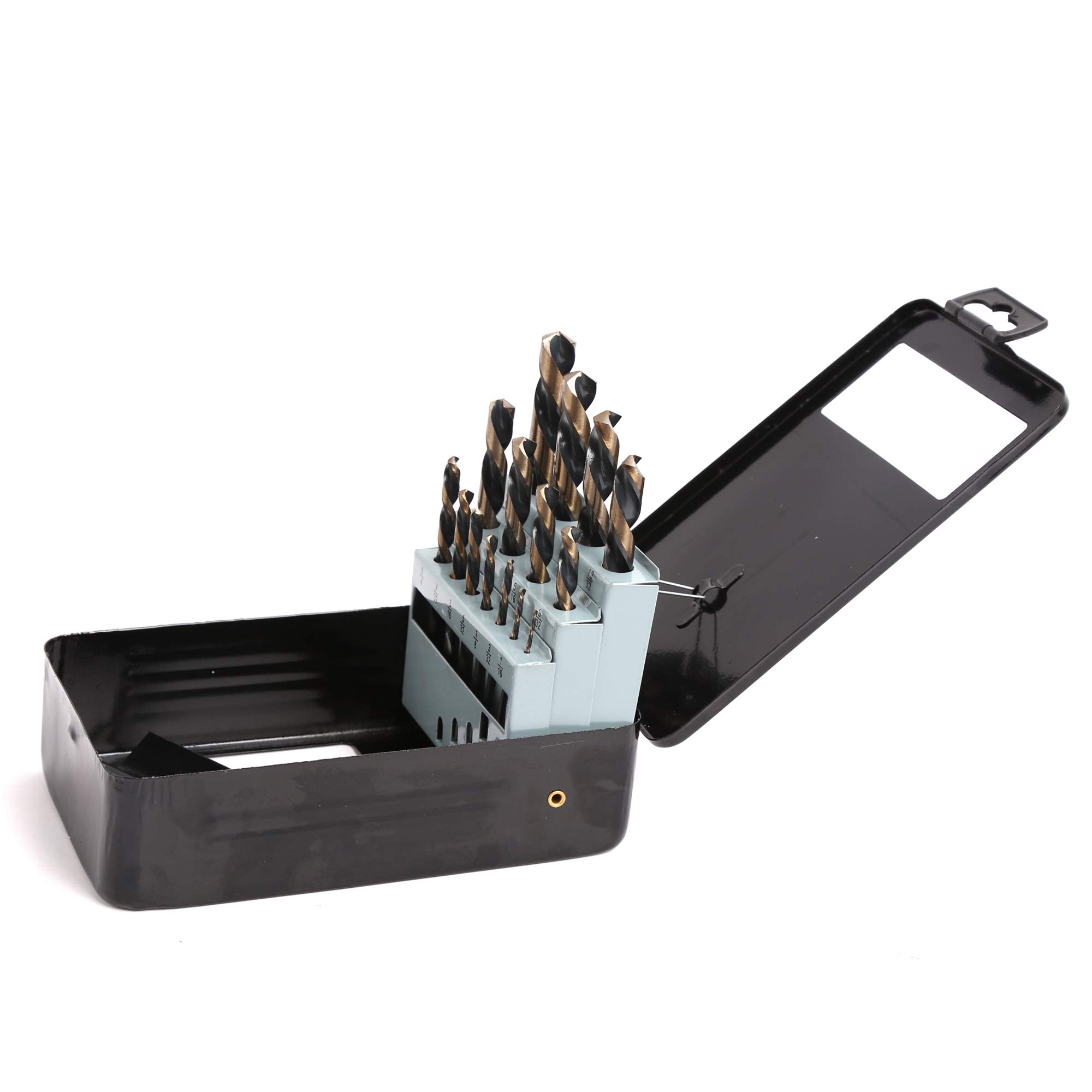 Left Hand Drill Bit Set, 15 Piece | M2 HSS with Titanium Nitride Coating | SAE (1/16" - 1/2")